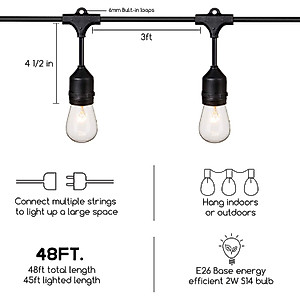 Classyke 48ft LED Outdoor String Lights for Patio Garden Yard Deck Cafe Wedding Dimmable Waterproof Commercial Grade [UL Listed]