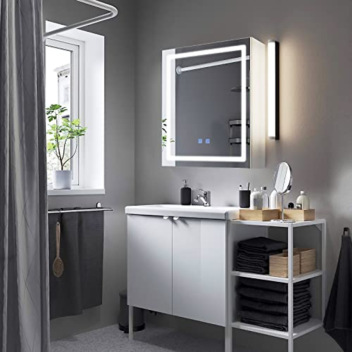 VOWNER Bathroom Medicine Cabinet with LED Lights and Mirror, Wall Mounted Mirror Cabinet with Adjustable Shelf, Defogger, Memory 3-Color Mode, Dimmer, Anti-Fog (20"×24")