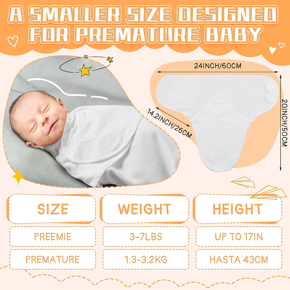 Newwiee 4 Pcs Preemie Baby Swaddle Preemie Swaddle Wrap Adjustable Swaddle Blanket Preemie Size Newborn Cotton Swaddle Blanket for Preemie Boys Girls Sleep