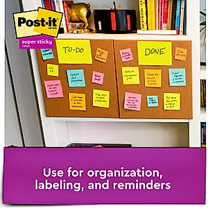 Post-it Super Sticky Notes, 3x3 in, 6 Pads/Pack, 90 Sheets/Pad, Amazon Exclusive Bright Color Collection, Aqua Splash, Acid Lime, Tropical Pink, Sunnyside, Guava and Iris Infusion