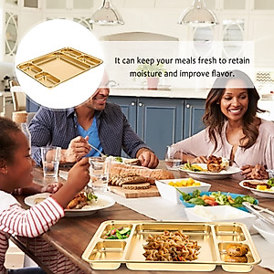 Hemoton Divided Compartment Tray Stainless Steel Divided Plate 5 Compartments Metal Lunch Tray for Home Office School Work Golden