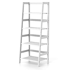 Aomedeelf Bookshelf, 4-Tier Ladder Shelf, 49.2" Free Standing Bookcase, Bamboo Shelf Ladder Bookshelf for Living Room, Bedroom, Bathroom, White