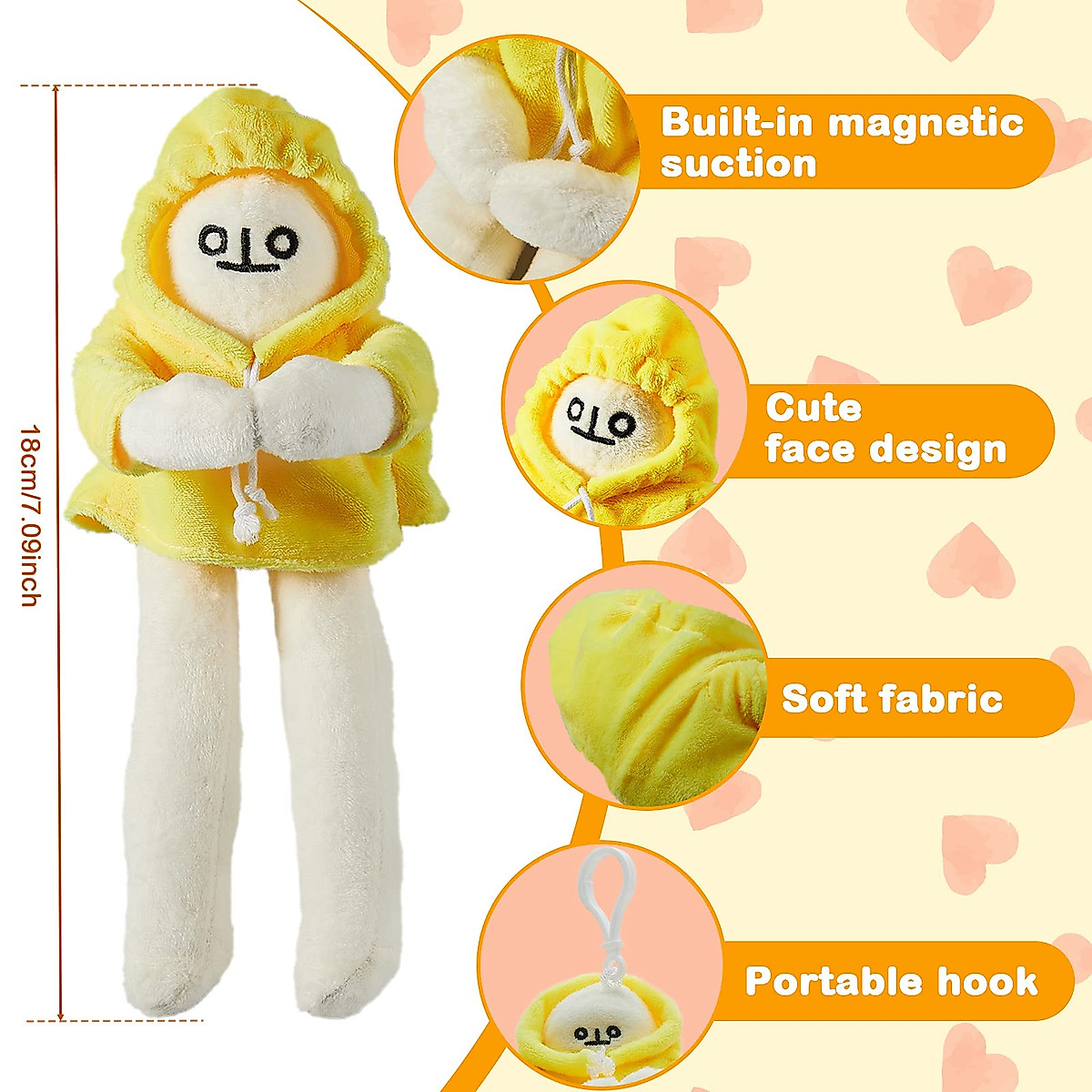 Zhanmai 2 Pieces Banana Doll Plush Stuffed Man Toy with Magnet Pose Funny Man Doll Decompression Toy Plush Pillow Toy Stuffed Doll Toy Present for Teens, Yellow, 7.1 Inch/ 18 cm