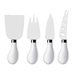 hecef Cheese Knife Set of 4, Non-Stick Coated Gift Set for Christmas, Anniversary, Party, Housewarming, Picnic, Birthdays, Wedding(White)