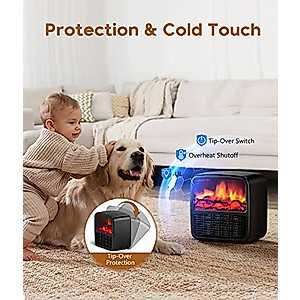COSYAIREY Space Heater Fireplace, Energy Efficient Space Heater Dynamic Flame Effect, 30% Energy Saving,1s Fast Heating Electric Space Heaters for Indoor Use, Electric Space Heater Tip-Over Protection