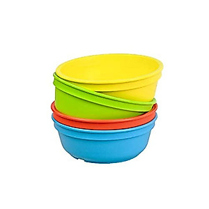 Re-Play Made in USA 12 Oz. Reusable Plastic Bowls, Pack of 4 Without Lid - Dishwasher and Microwave Safe Bowls for Snacks and Everyday Dining - Toddler Bowl Set 5.75" x 5.75" x 2", Preshool