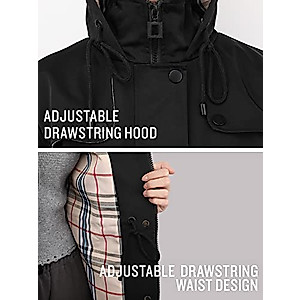 SaphiRose Women's Long Hooded Rain Jacket Outdoor Raincoat Windbreaker(Black,Medium)