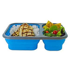 Smart Planet EC-34 Large 3-Compartment Eco Silicone Collapsible Meak Kit Lunch Box, Blue