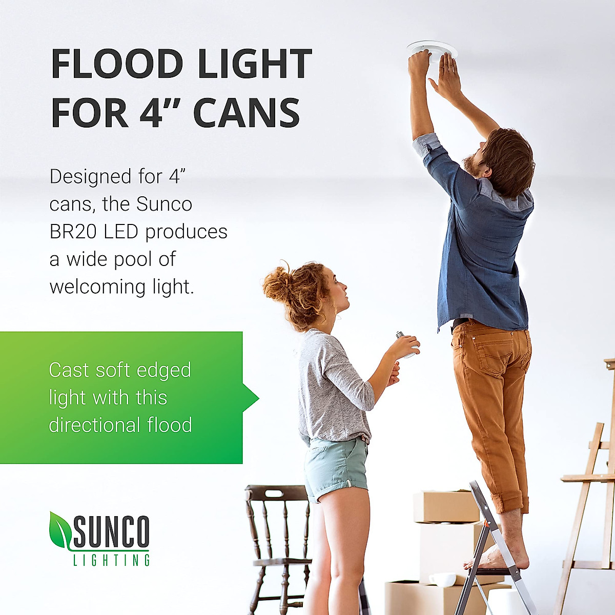 Sunco 4 Pack BR20 LED Bulbs Indoor Flood Light R20 Dimmable CRI93 2700K Soft White 50W Equivalent to 7W, E26 Medium Base, Recessed Can Lights for Home Living Area Ceiling Lights - UL