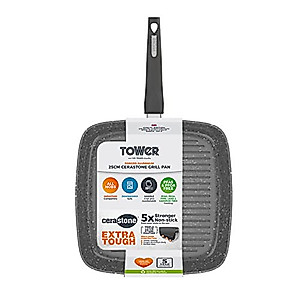 Tower T80336 Cerastone Forged Grill Pan with Non-Stick Coating and Soft Touch Handle, 25cm, Graphite