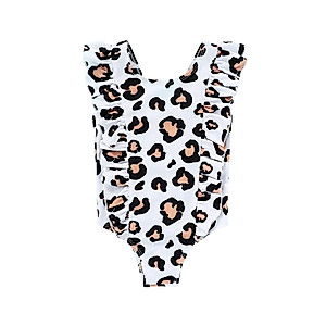 Happy Town One-Piece Infant Toddler Baby Girl Summer Swimsuit Watermelon Leopard Ruffle Swimwear Bikini Bathing Suit (Leopard, 12-18 Months)
