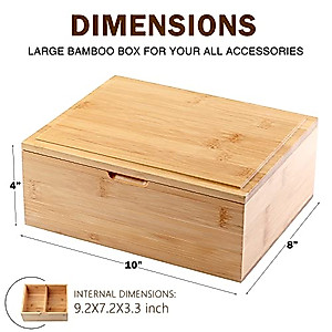 Large Natural Bamboo Decorative Storage Box Wooden Keepsake Box - 10” x 8” x 4” with Magnetic Lid for Home Storage (Standard Version)