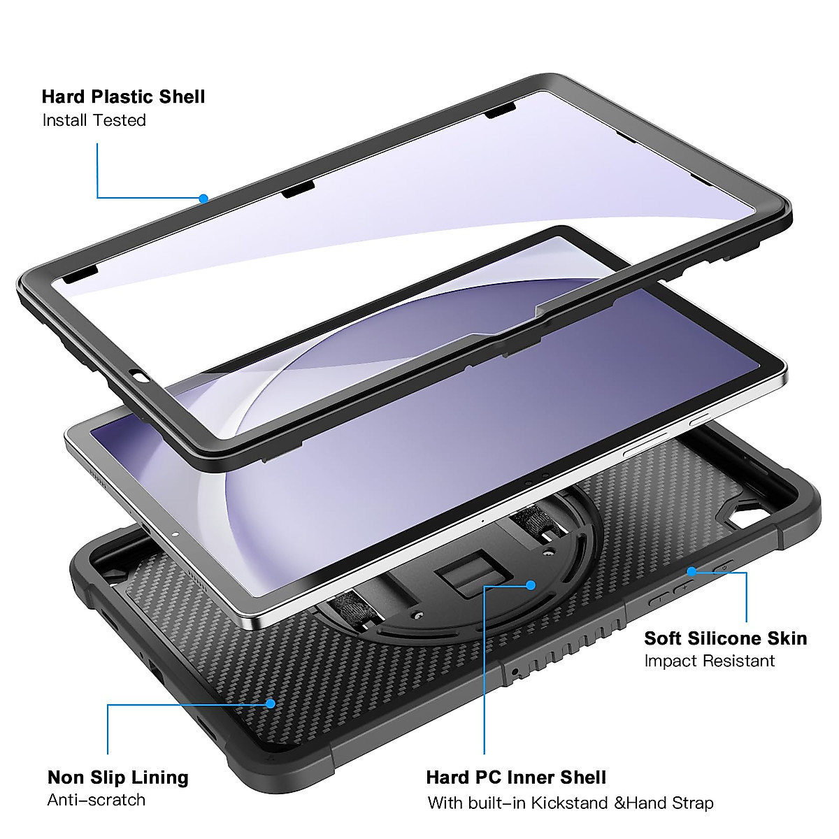ZtotopCases for Samsung Galaxy Tab A8 10.5 Inch 2022, Full Body Cover with 360 Rotating Hand Strap & Shoulder Strap Heavy Duty Shockproof Case for Samsung A8 Tablet SM-X200 /SM-X205 /SM-X207, Black