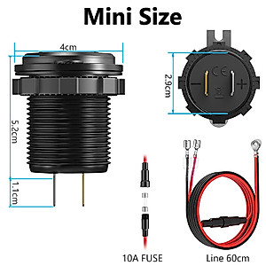 [Upgraded Version] 12V USB Outlet Dual Quick Charge 3.0, Qidoe Aluminum Socket 12V Motorcycle USB Outlet with LED Voltmeter Button Switch Waterproof 12V Car Charger for Boat Marine Moto RV Golf Cart