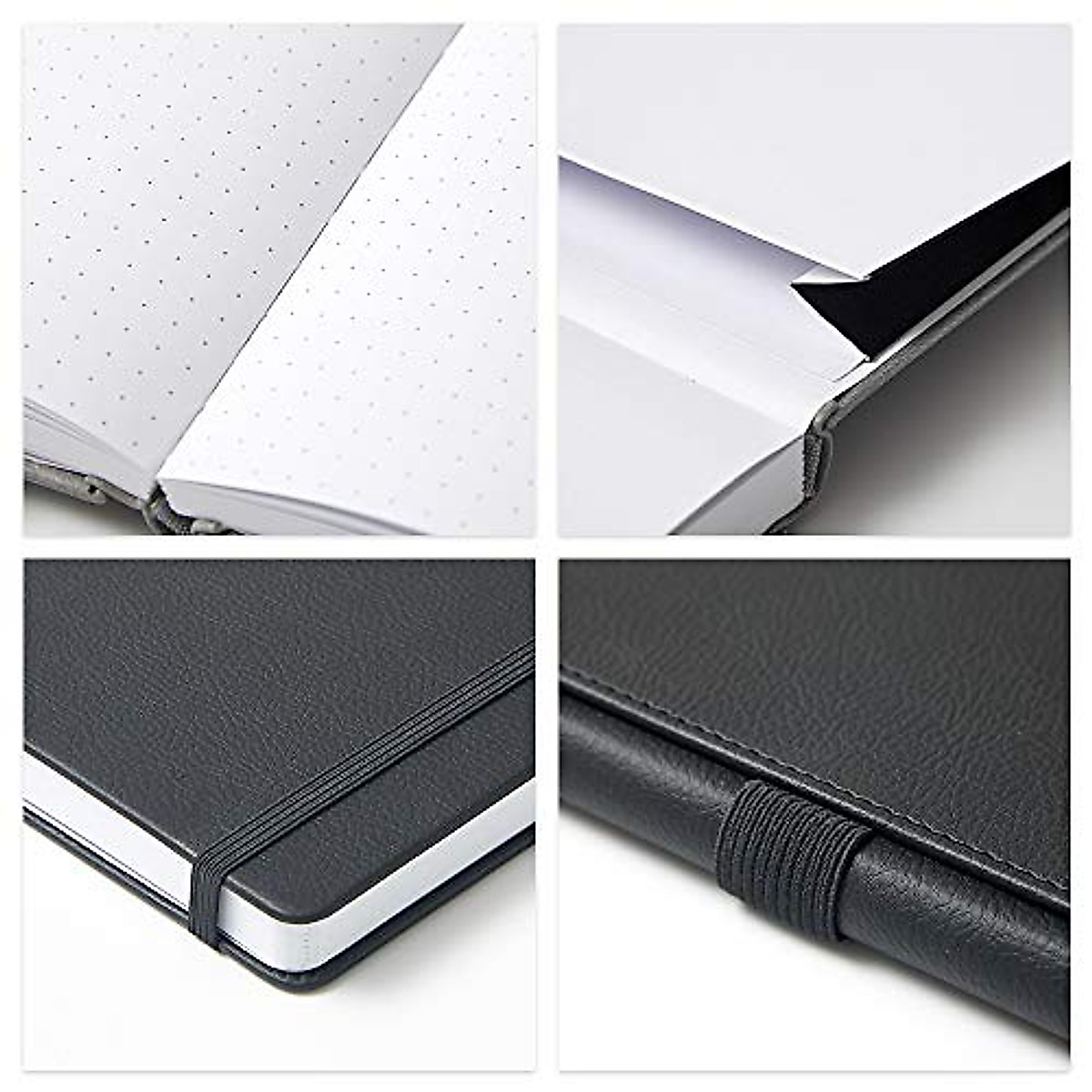 2 Pack Dotted Notebook Journal, Dot Grid Notebook and Journal Hardcover Thick Paper A5 with Inner Pocket, 96 Sheets/192 Pages per Notebook, 5.8“×8.2” Inch (Black, Dotted)