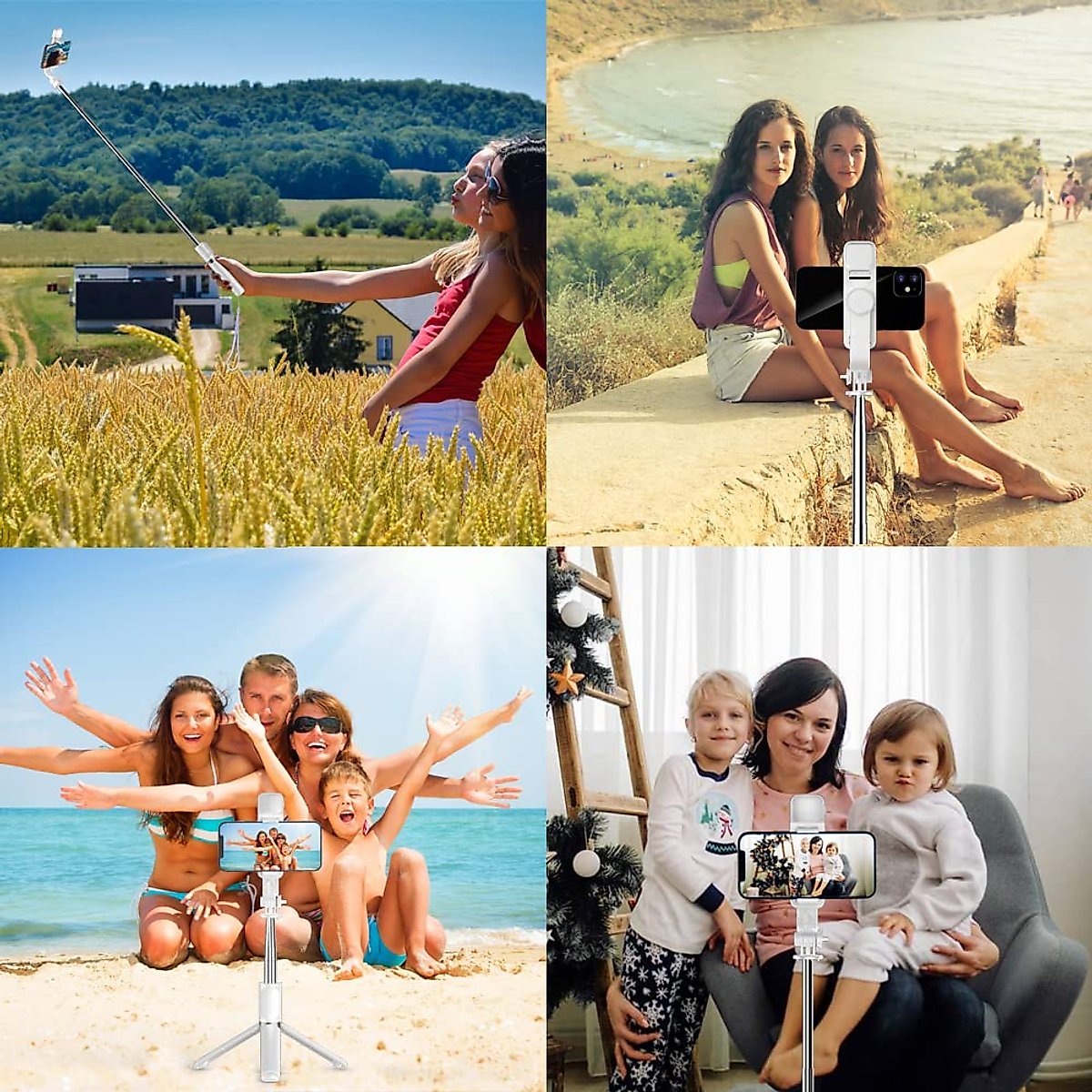Ambertronix 40" Lighted Selfie Stick Tripod, Removable Bluetooth Remote, 3 Light Modes, 6 Brightness Levels, Lightweight, Portable, Compatible with All iPhone & Android Devices, White (2022Upgrade)