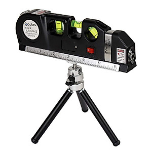 Qooltek Multipurpose Laser Level 8 feet Measure Tape Ruler Adjusted Standard and Metric Rulers for hanging pictures with Metal Tripod Stand