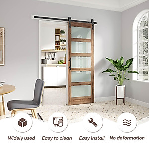 FREDBECK 30 x 84 inch Glass Barn Door with 5.5FT Barn Door Hardware Kit Included,5-Panel Frosted Glass,Water-Proof Surface,Pre-Drilled Holes,Need Assembly,Fit 27in-28in Opening