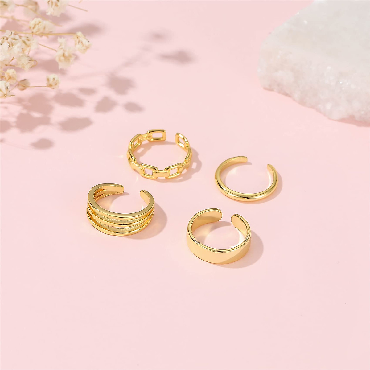 PWUEITR 4Pcs/1Set Adjustable Gold Silver Toe Rings for Women Knuckle Tail Ring Simple Summer Beach Open Toe Rings Set Foot Jewelry,gold