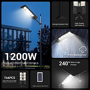 Xmart Solar Street Lights Outdoor Waterproof 80000LM 744 Upgraded LEDs Solar Parking Lot Lights Dusk to Dawn Solar Motion Flood Light Wide Angle Sensor and Remote Control for Area Pole Yard 2-Pack