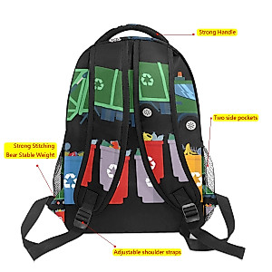 School Bag Girls Boys Backpack Garbage Truck Trash Recycling Student Shoulder Book Bag Boy Girl Lightweight Durable Middle Elementary College Bags Satchel Travel Bag Hiking Camping Daypack