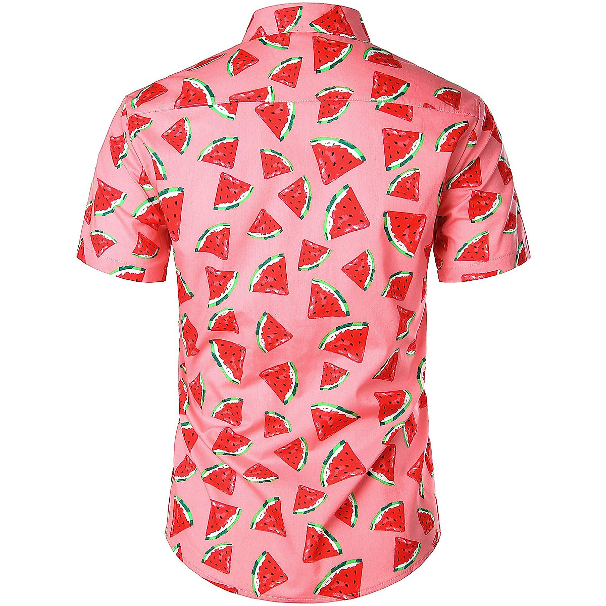 JOGAL Men's Cotton Button Down Short Sleeve Hawaiian Shirt Pink Red XX-Large