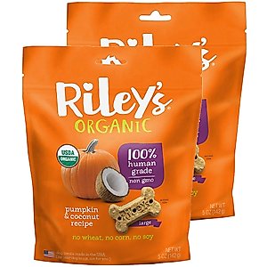 Riley's Organics Pumpkin & Coconut Large Bone Dog Treats 2 Pack 5 oz