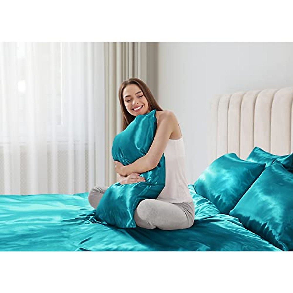Madison Park Essentials Satin Luxury Wrinkle-Free High-Luster and Silk Standard Teal 2