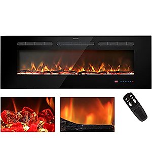 Kentsky 60 inches Electric Fireplace Inserts, Recessed and Wall Mounted Fireplace Heater, Linear Fireplace w/Thermostat, Remote & Touch Screen, Multicolor Flame, Timer, Logs & Crystal, 750W/1500W