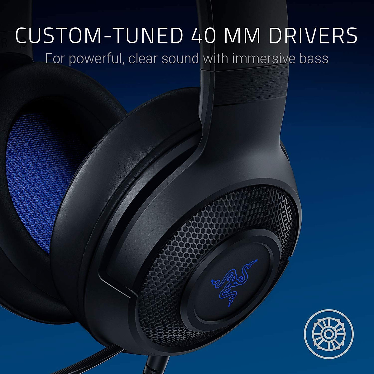 Razer Kraken X Ultralight Gaming Headset: 7.1 Surround Sound - Lightweight Aluminum Frame - Bendable Cardioid Microphone - for PC, PS4, PS5, Switch, Xbox One, Xbox Series X|S, Mobile - Black/Blue