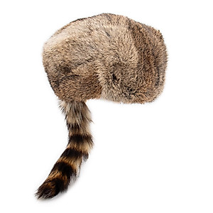 surell Coonskin Davy Crockett Hat - 100% Real Rabbit Fur Hat - Rabbit Fur Crown - Raccoon Tail Hat - Genuine Fur Crown - Unisex Winter Hat for Cold Weather - Brown