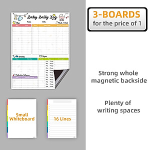 Newborn Baby or Toddler Log Tracker Whiteboard - Reusable Daily Planner Chart to Log Feeding Food, Sleep&Naps, Diaper Change and Daily Activities - for New Parents,Nanny, Babysitter