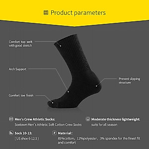 SOX TOWN Unisex Cushioned Crew Training Athletic Socks Men & Women with Combed Cotton Moisture Wicking Breathable Performance(Black M)