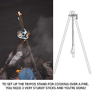 Camping Tripod - Premium Tripod Cooking Grill for Camping - Stainless Steel Camping Cooking Equipment with Chain, Hook & Plate - Adjustable Campfire Tripod with PU Storage Bag, Super Lightweight
