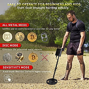 Metal Detector for Adults Professional, Waterproof 8'' Coil High Accuracy Gold Metal Detector with LCD Display, Advanced DSP Chip, DISC&All Metal Mode, for Beach Detecting, Treasure Hunting