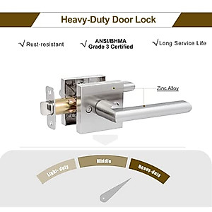 HOSOM 6 Pack Passage Door Handles Interior Door Levers for Hallway, Closet Doors Heavy Duty No Locking Door Handle Set, Satin Nickel Finished with Square Plate