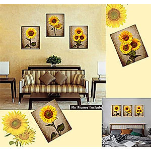 Barri Design Sunflower Decor Wall Art Prints Set of 3(8" x 10" Sunflowers Canvas Wall Art Sunflower Wall Pictures for Bedroom Kitchen Living Room Wall Decorations (Unframed)
