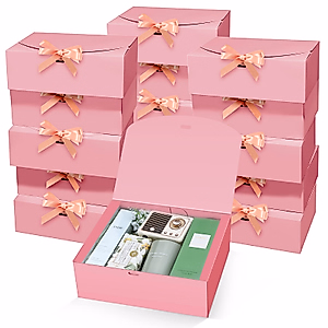 PEKGRIL 15 PCs Gift Boxes with Lids, Pink 10X8X4 Inch Gift Boxes, Bridesmaid Proposal Box with Ribbon, Kraft Paper Boxes for Wedding, Packaging, Present, Birthday, Christmas, Party