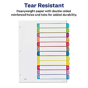 Avery 12 Tab Dividers for 3 Ring Binders, Customizable Table of Contents, Multicolor Tabs, 1 Set (11843)