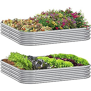 Mostmahes 2 PCS 10x2x1/8x4x1/6x6x1ft Outdoor Galvanized Raised Garden Bed for Flowers, 9 in 1 Adjustable Raised Planter Box, Backyard Metal Raised Garden Bed for Plant