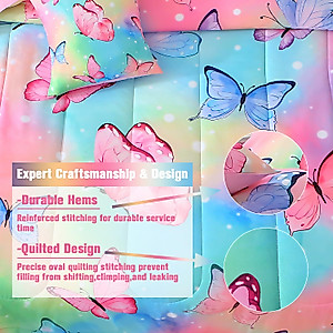 JQinHome 6 Pc Butterfly Comforter Set Twin,3D Rainbow Butterfly Bedding Set for Girls Women,All Season Microfiber Butterfly Design Bedding Collection with Pillowcase, Flat & Fitted Sheet (Rainbow)