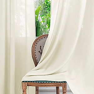 Yancorp Beige Curtains 96 Inch Length for Living Room 2 Panels Linen Textured Sheer Curtain Set Light Filtering Semi Sheer Drapes Curtains for Bedroom(Beige,W52 X L96)