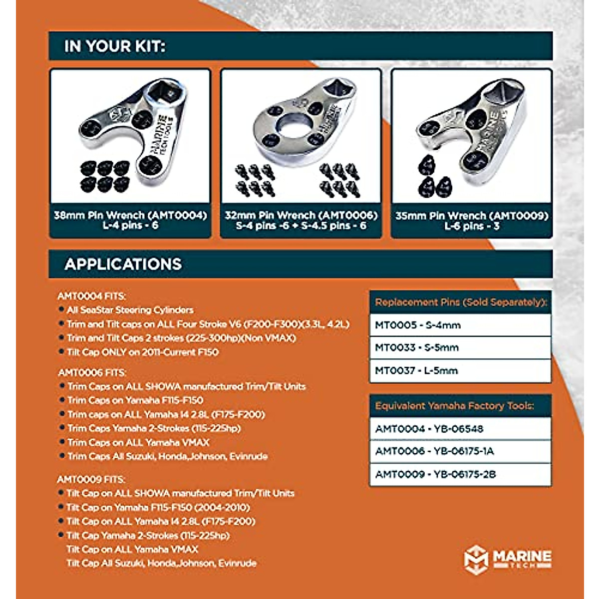 M Marine Tech Tools Outboard Trim/Tilt Pin Wrench Set, Yamaha, Suzuki, Johnson, Evinrude - 38mm (AMT0004) 32mm (AMT0006), 35mm (AMT0009)