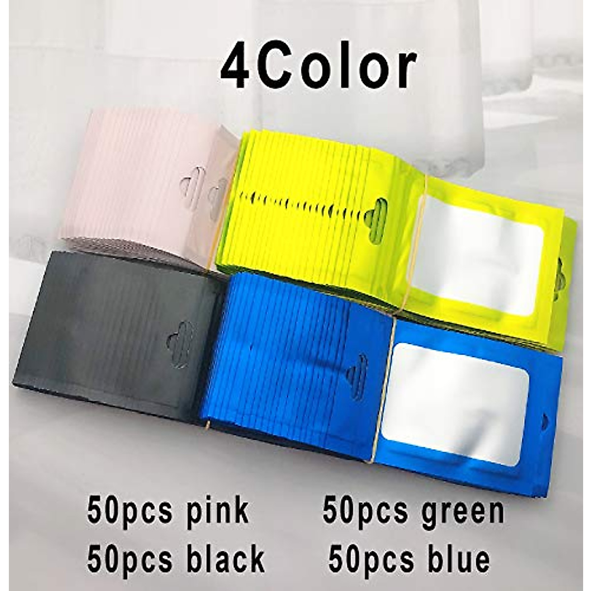 Markeny 200 Pack Mylar Zip Lock Bags Aluminum Foil Bags, Metallic Mylar Foil Flat ZipLock Food Storage Bags Pouch, 6 x 10 cm/2.36 x 3.94 inch, 4 Color