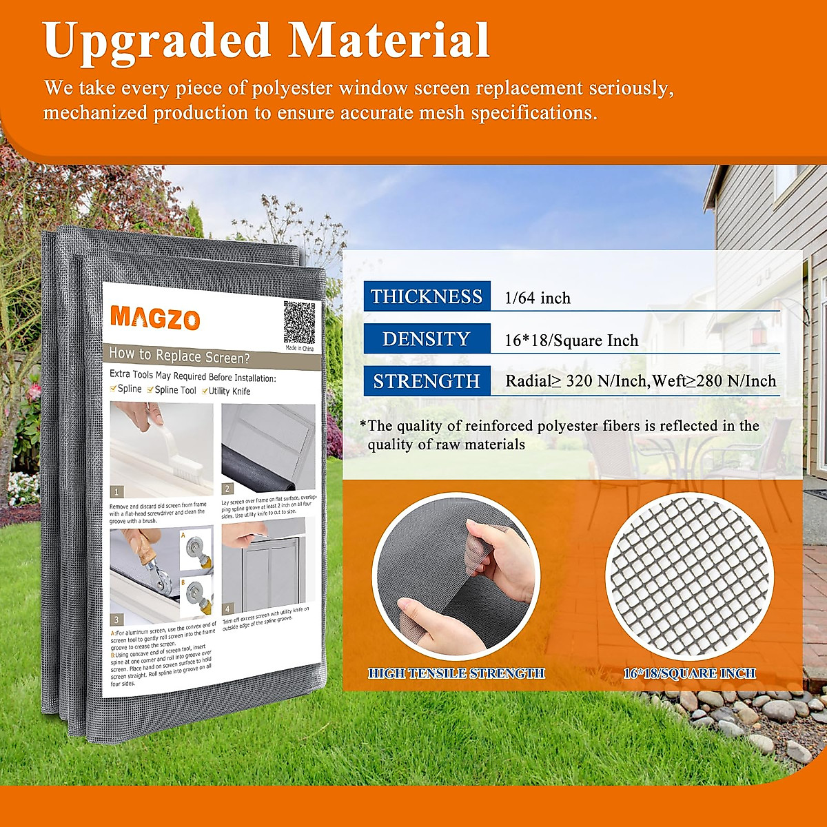 2PACK MAGZO Window Screen and Screen Door Replacement Mesh, 48" W x 99" L, Upgraded Polyester, Net Netting Curtain Wire Repair for Camper/Sliding Glass/Patio/French/Balcony/Back Windows Doors, Grey