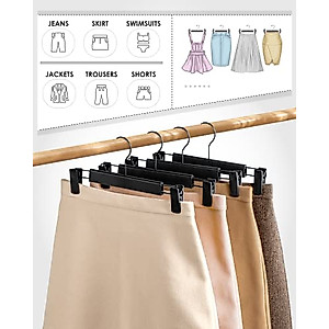 Pants Skirt Hangers with Clips, 12-Pack Skirt Hanger Space Saving, Non-Slip, Heavy-Duty Plastic Hanger for Pants Clothes Jeans Shorts Slack Trousers