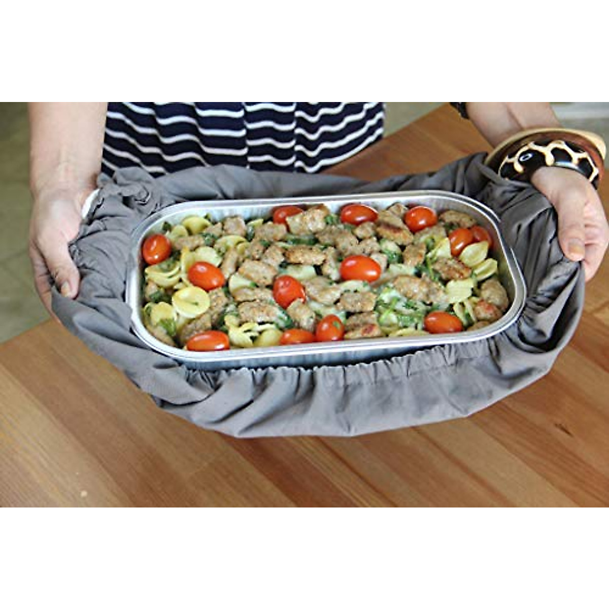 Grand Fusion 2 In 1 Casserole Carrier And Dish Towel For Kitchen, Machine Washable Kitchen Towels, Can Be Converted To Casserole Carrier For Hot Or Cold Food, Gray, Pack Of 1