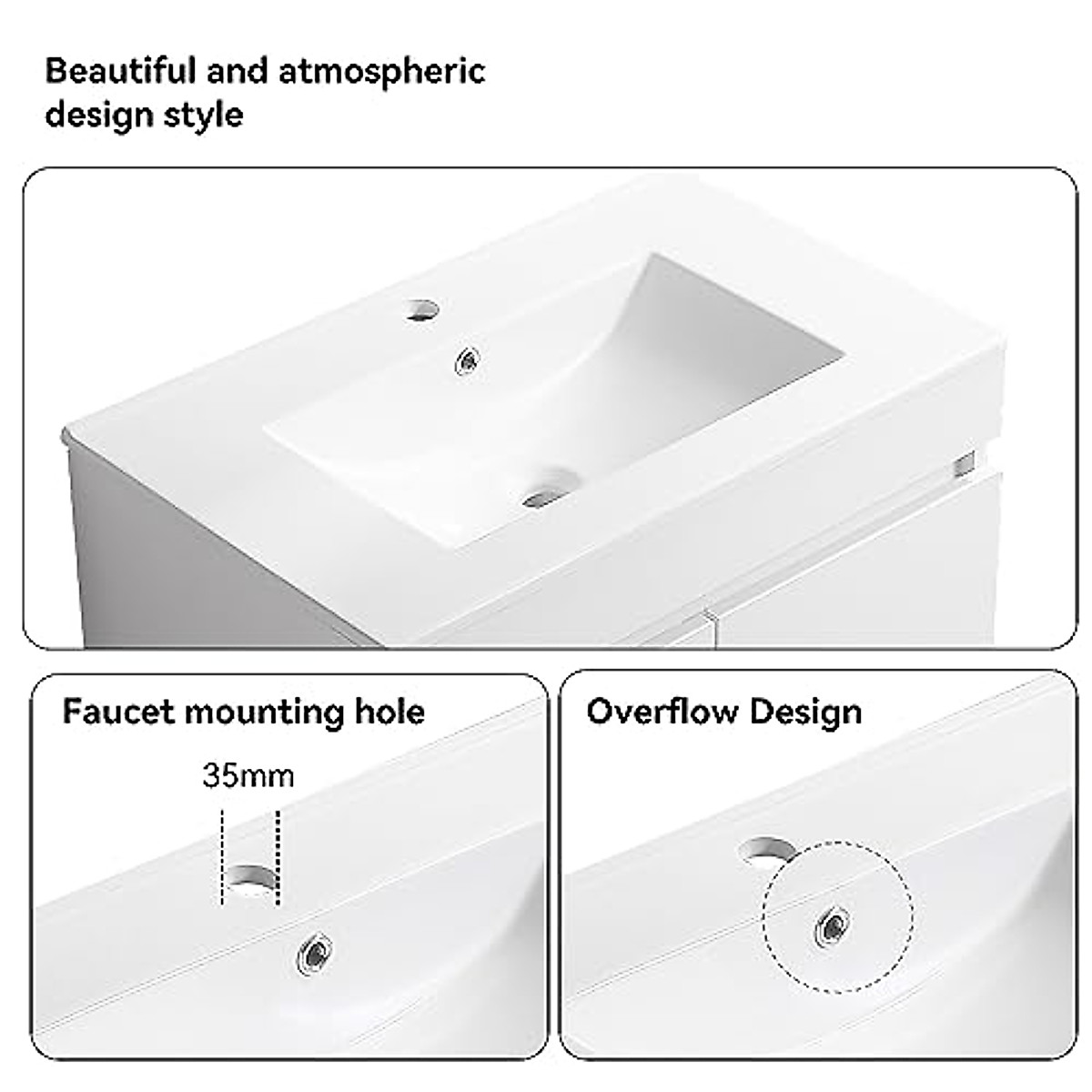 NOTOP 24" Floating Bathroom Vanity with White Ceramic Sink Comb, Modern Undermount Solid Wood Two Soft Close Doors Wall-Mounted Cabinet Set for Small Space Saver Organizer, 24IN