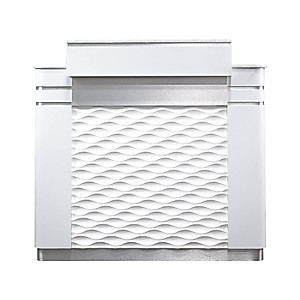 MAYAKOBA NAPA Reception Desk Square Table with LED Light and Marble Top, Office Restaurant Beauty Spa Salon Furniture, Luxe White/Silver Accents