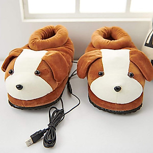 TRRAPLE USB Electric Heated Slippers, Electric Heated Foot Warmer Plush Dog Animal Slipper to Keep Feet Warmer Comfortable Warming Slippers